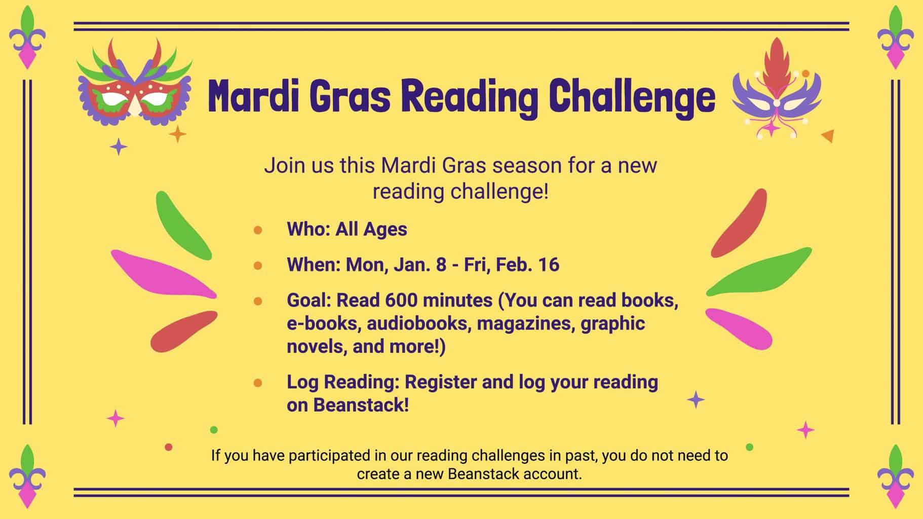 Mardi Gras Reading Challenge 2024 – Iberia Parish Library